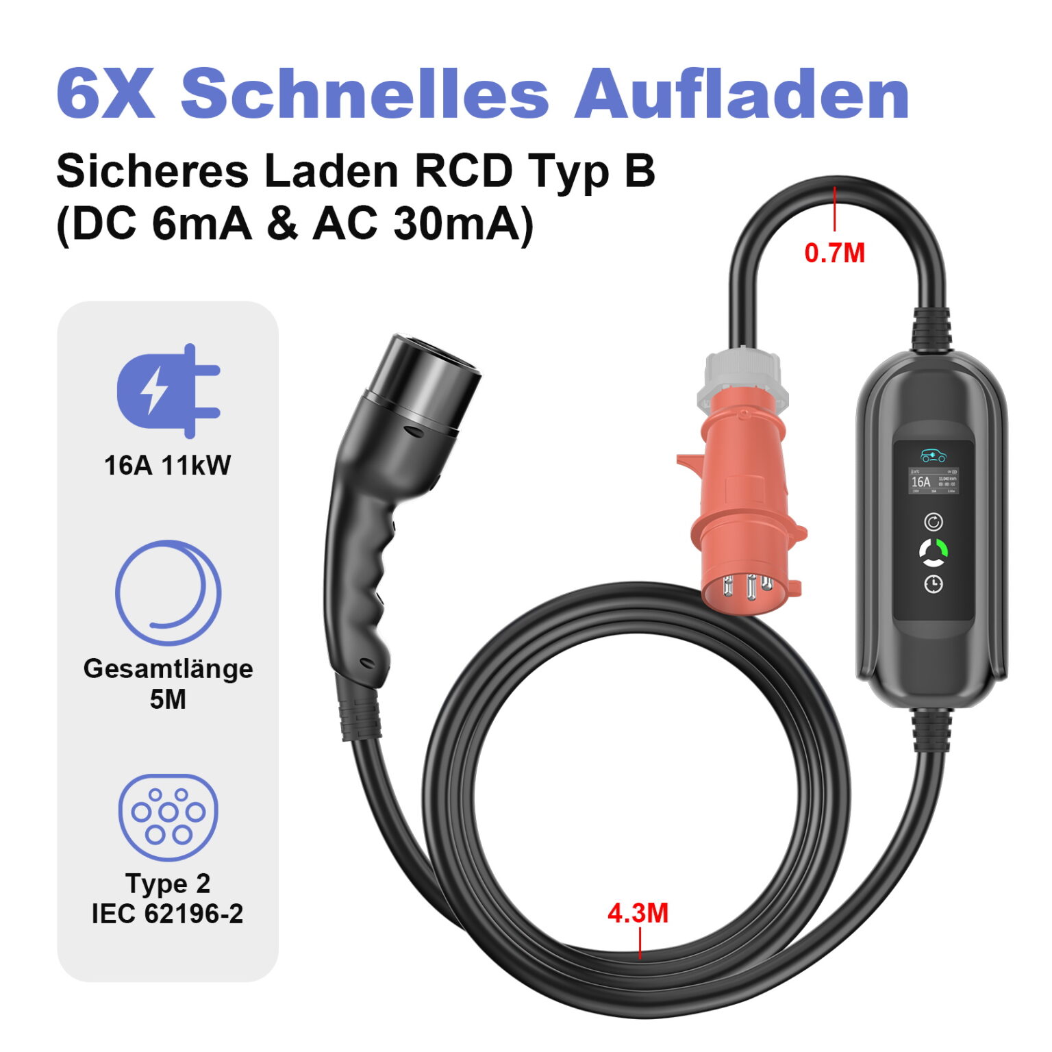 3.5 kW Typ2 EV Ladekabel, 5 Meter Regenfest EV Ladegerät Kompatibel mit ...